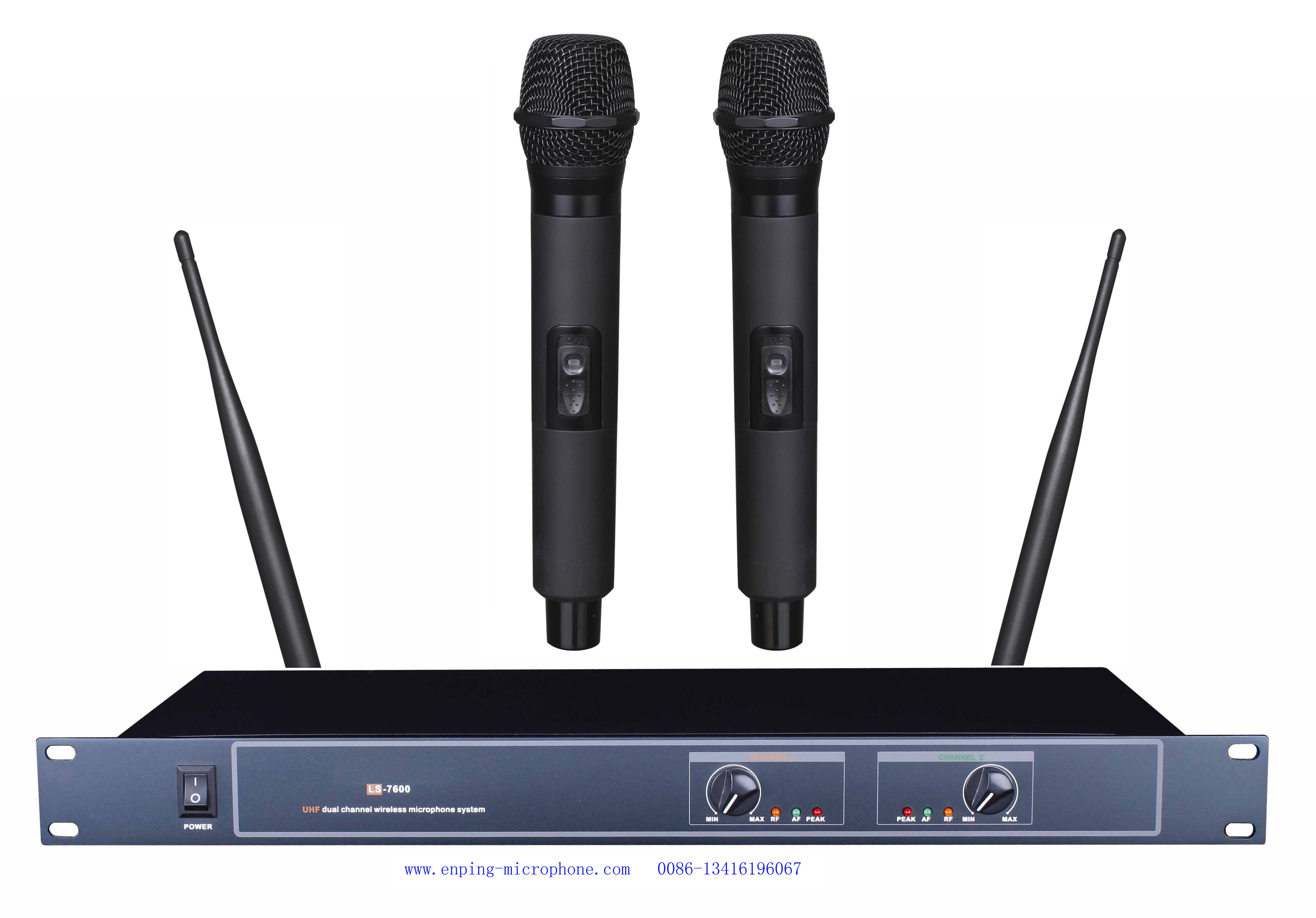 LS-7600 PRO UHF wireless microphone system with 2 MICS / rack mountable / low price