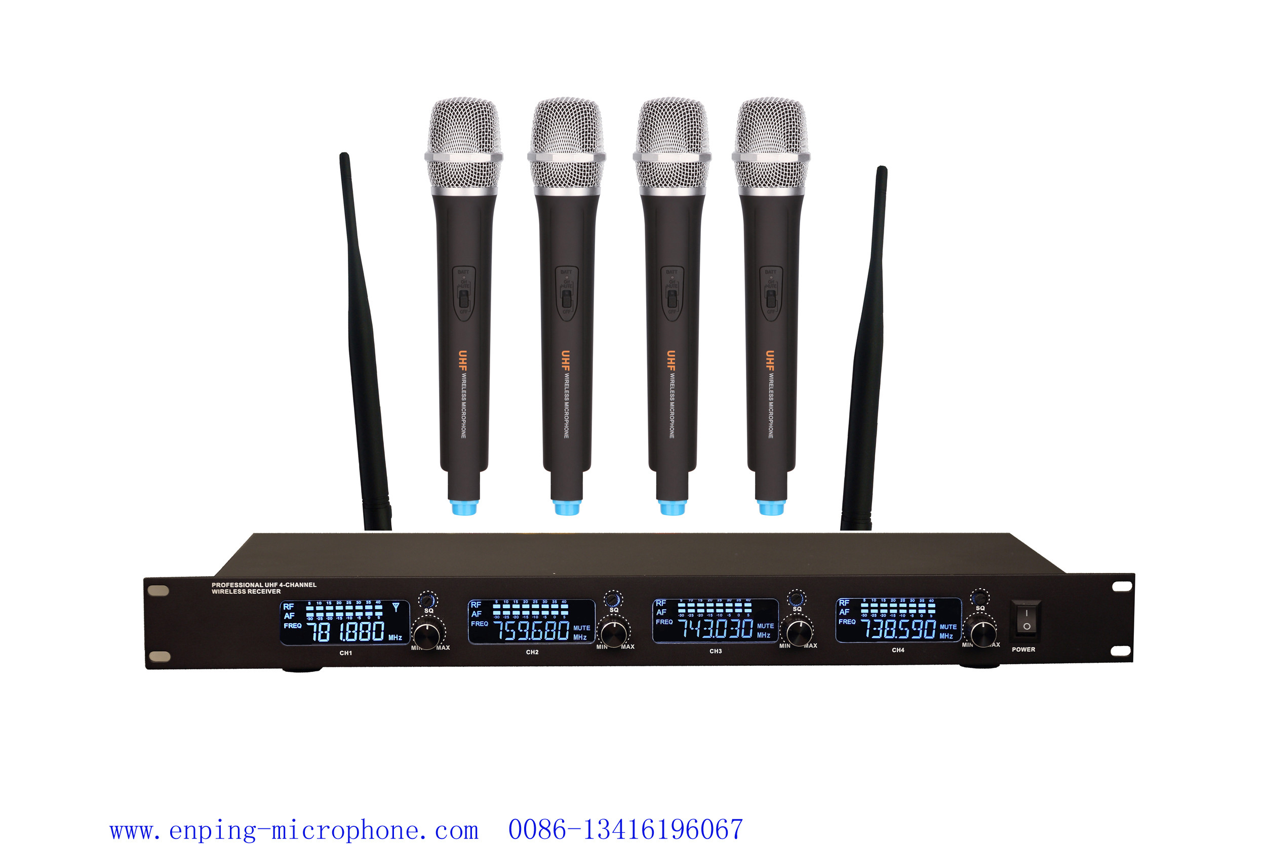 LS-6045 Professional 4 channels UHF wireless microphone system with LCD ...